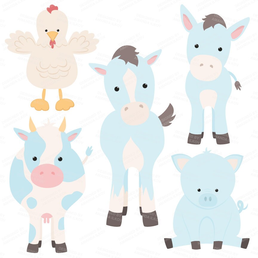 Premium Soft Blue Farm Animals Clip Art & Vectors Soft Blue - Etsy España