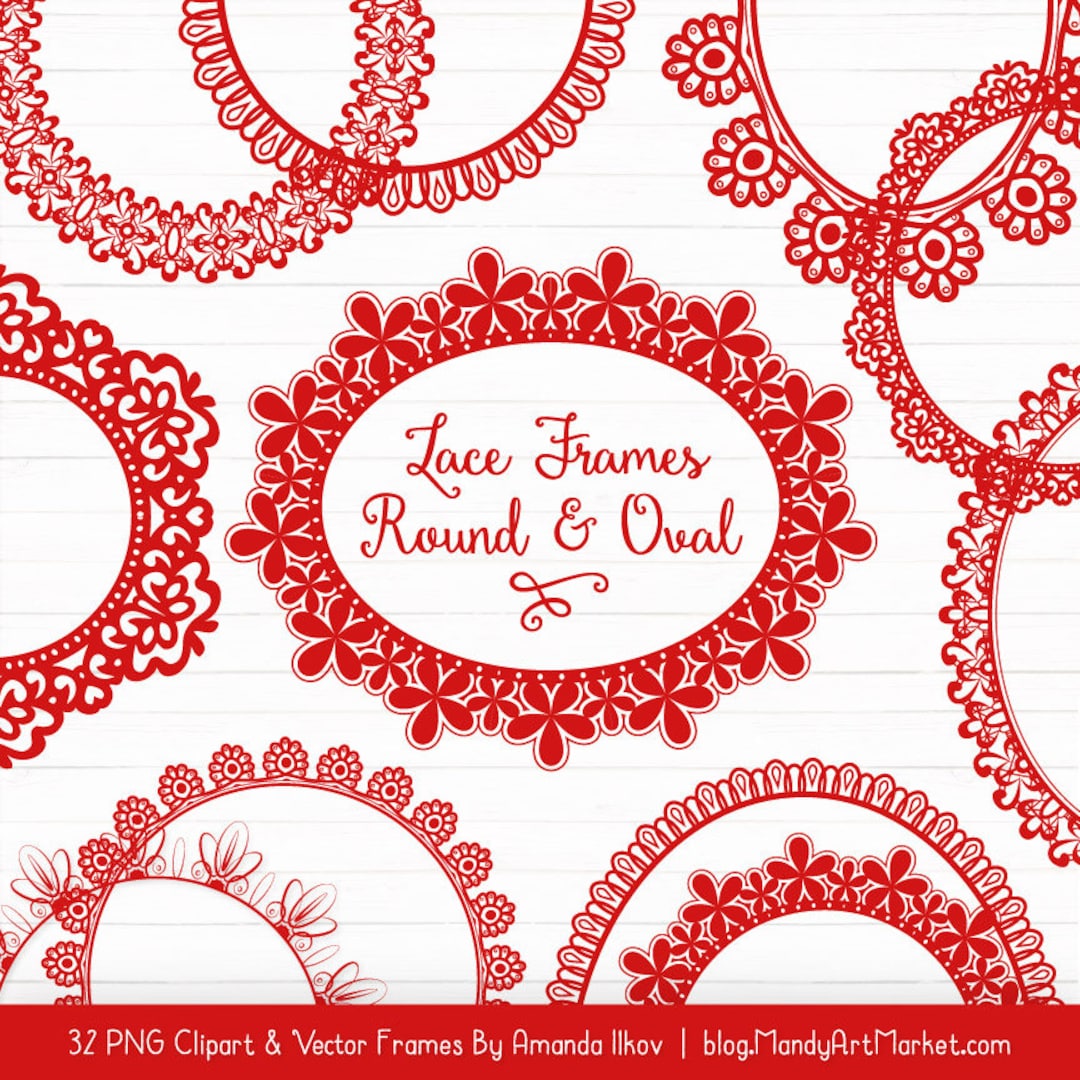 Red Round Lace Frames Clipart & Vectors - Red Lace Frames, Red Vector ...