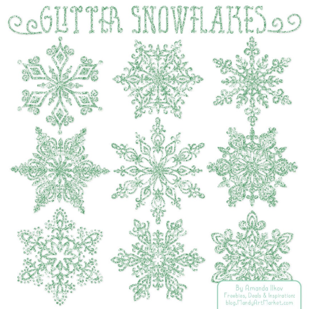 Premium Glitter Snowflakes in Mint Mint Glitter Snowflake Clipart ...