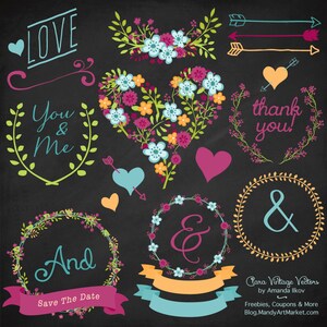 Premium Floral Clip Art & Vectors - Bohemian Wedding Clip Art, Wedding ...