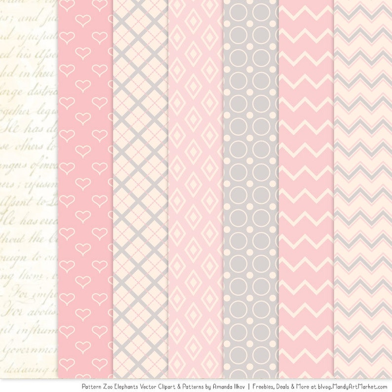 Patterned Soft Pink Elephants Clipart and Digital Papers - Soft Pink ...