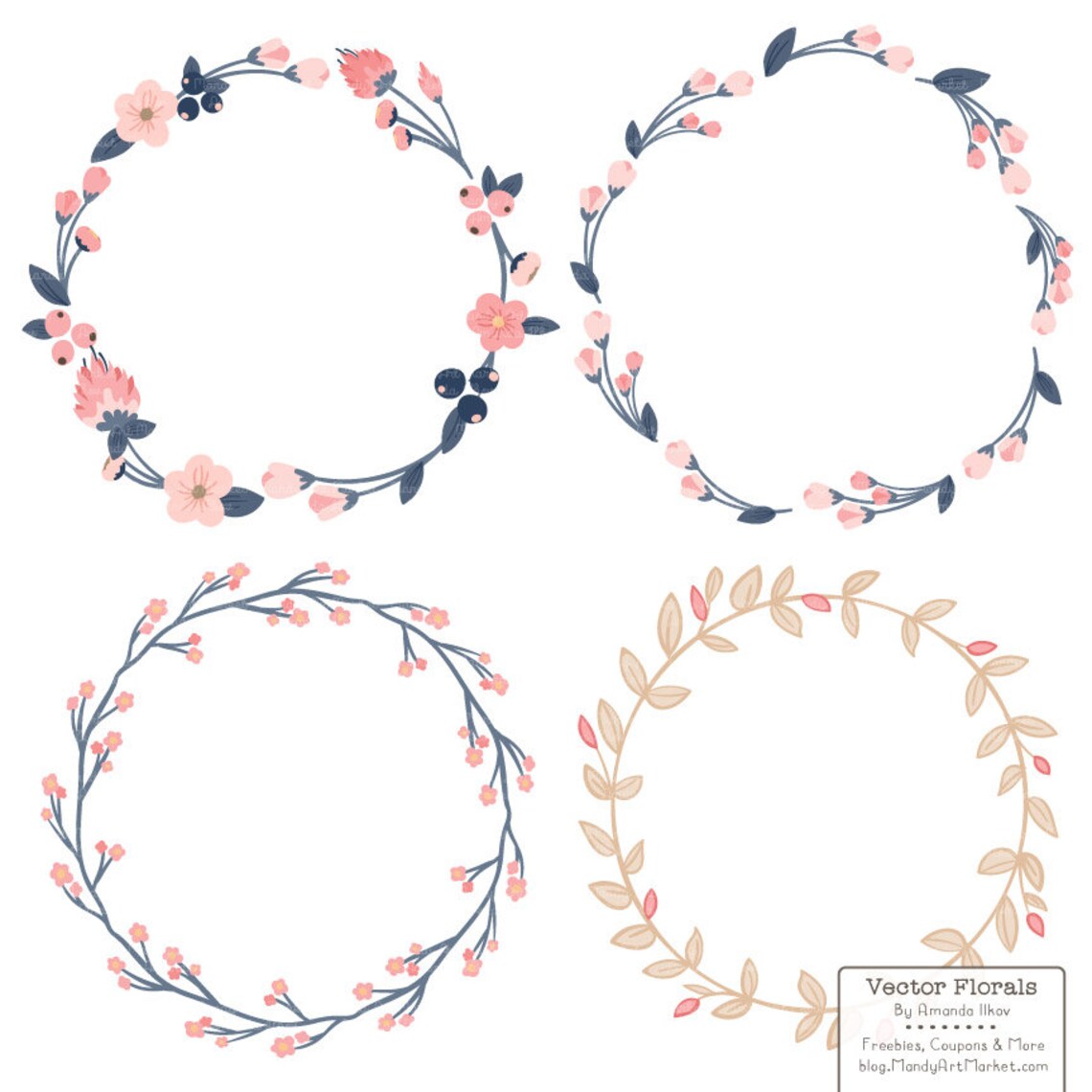 Premium Floral Wreaths & Laurels in Navy and Blush - Navy and Pink ...