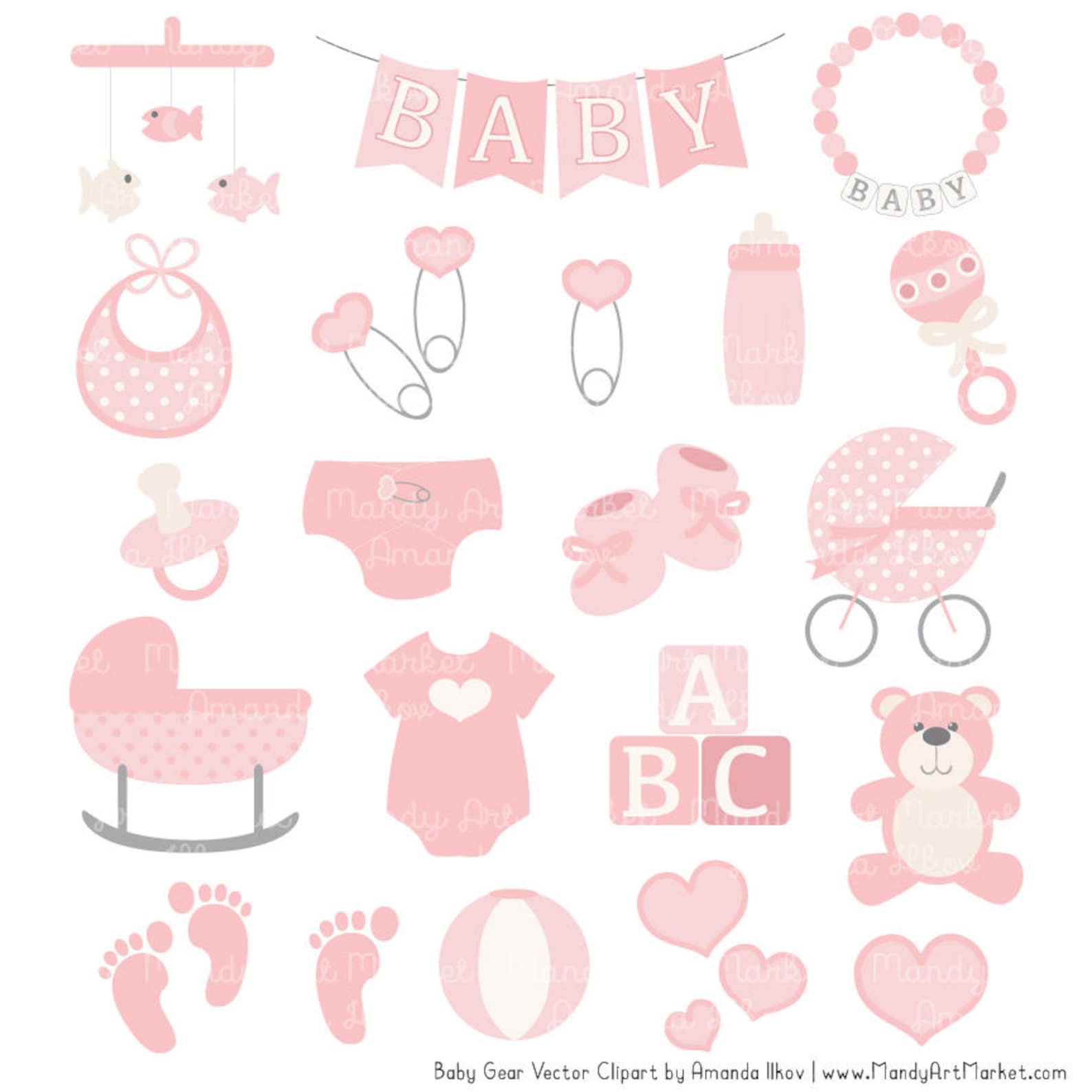 Premium Oh Baby Clipart & Vectors Set in Soft Pink Soft Pink - Etsy