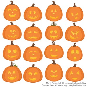 Mix N Match Jack O Lantern Clipart & Vectors - Halloween Clipart, Jack ...