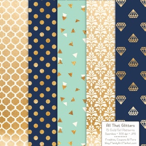Premium Gold Foil Modern Chic Digital Papers - Party Patterns, Party ...