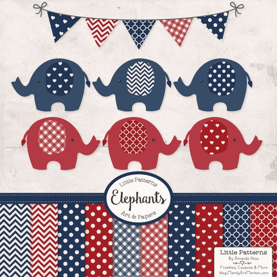 Premium Elephant Clipart Vectors & Digital Papers in | Etsy
