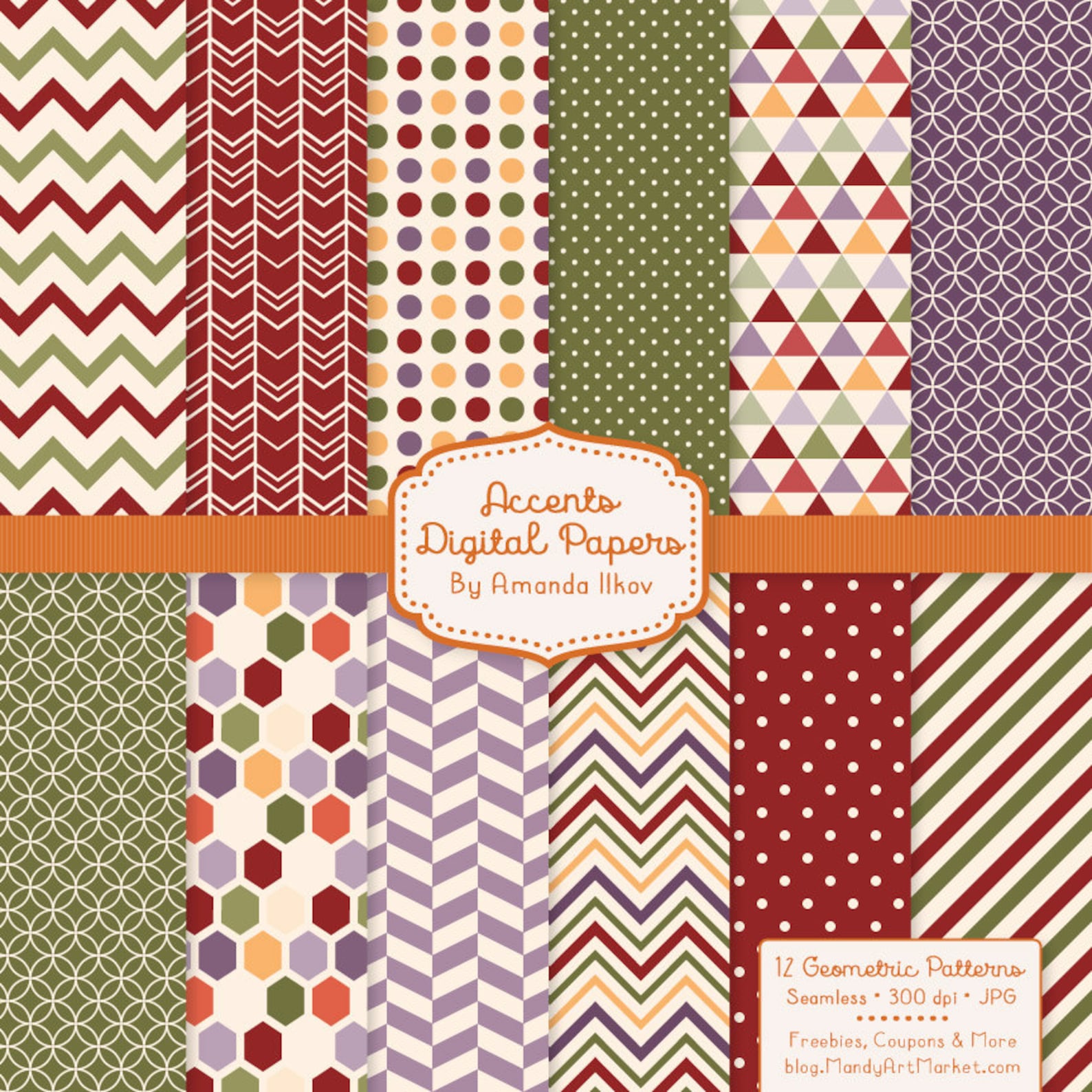 12 Professional Geometric Digital Papers & Vectors in Autumn ...