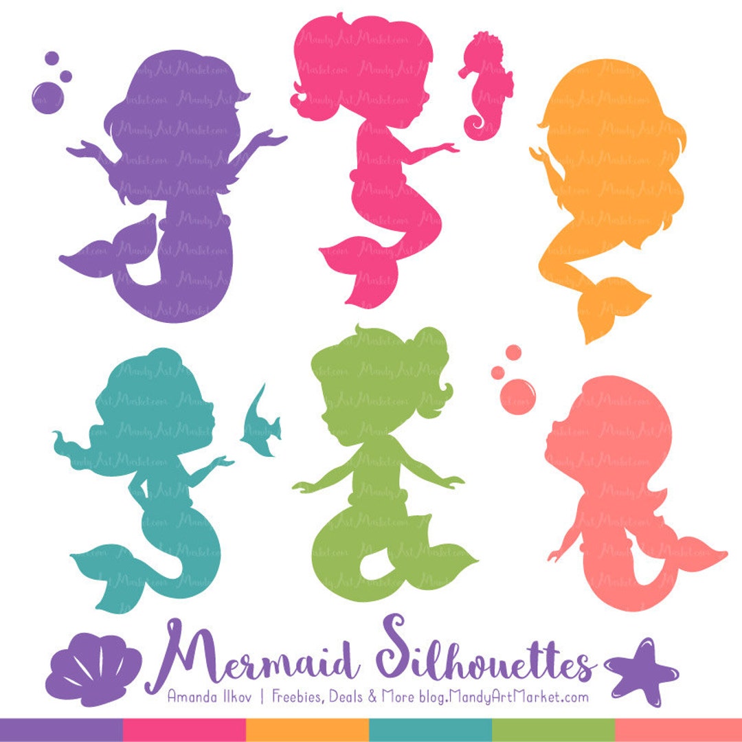 Professional Mermaid Silhouettes Clipart in Crayon Box Girl Bright ...