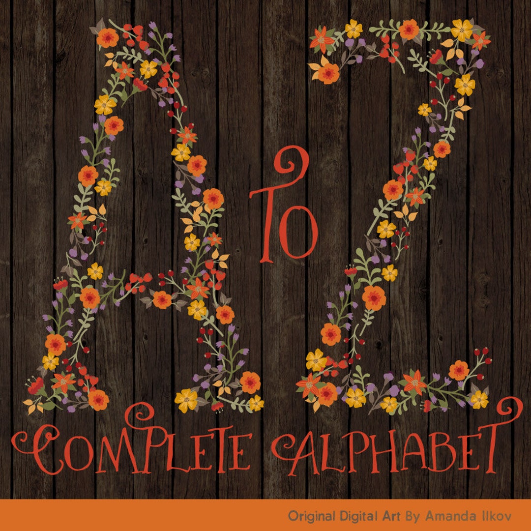 Professional Floral Alphabet Clipart & Vectors - Autumn Floral Monogram ...