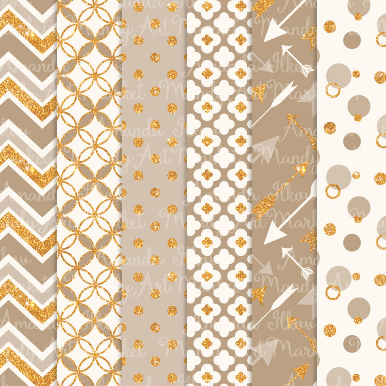 Premium Boho Gold Glitter Digital Paper in Champagne - Gold Digital ...