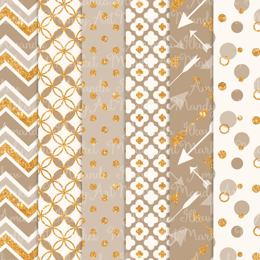 Premium Boho Gold Glitter Digital Paper in Champagne - Gold Digital ...