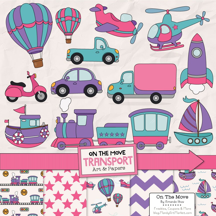 Transportation Clipart & Patterns in Crayon Box - Girls Transportation ...