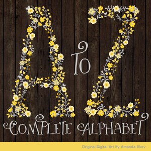 Professional Floral Alphabet Clipart & Vectors - Yellow Floral Monogram ...