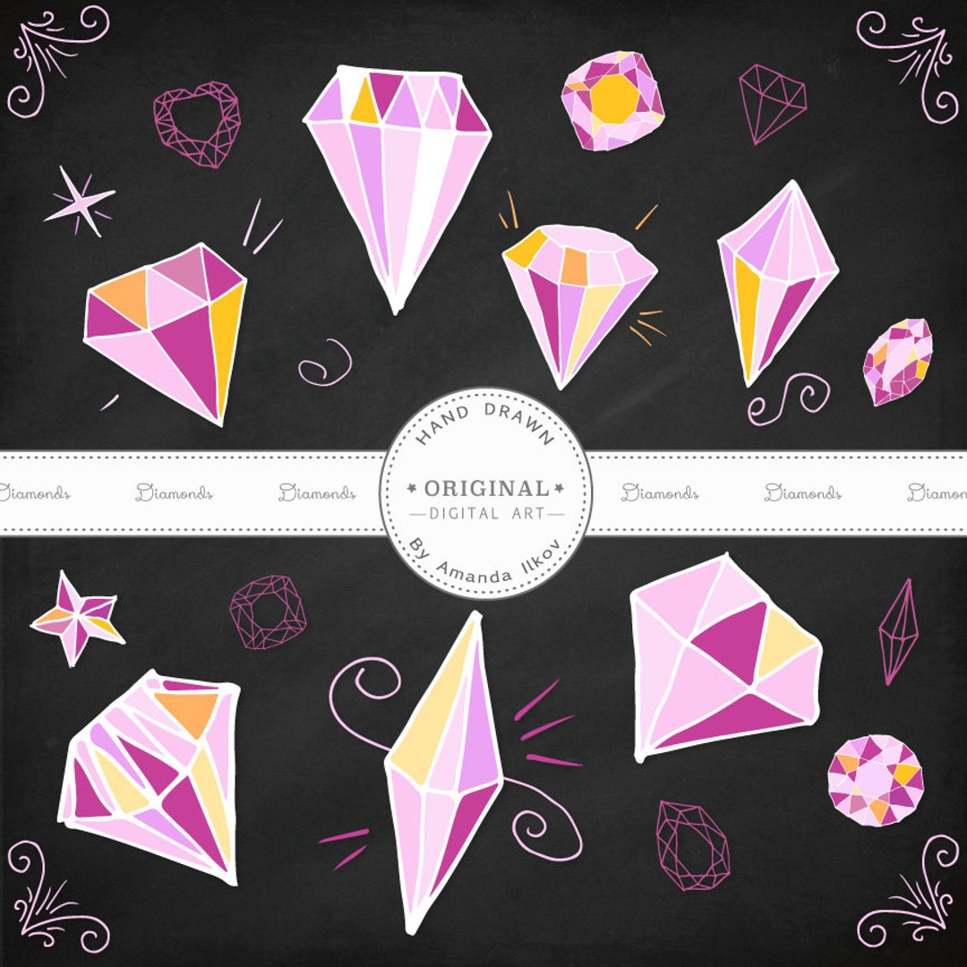 Premium Hand Drawn Diamond Clip Art, Diamond Vectors - Purple Diamonds ...