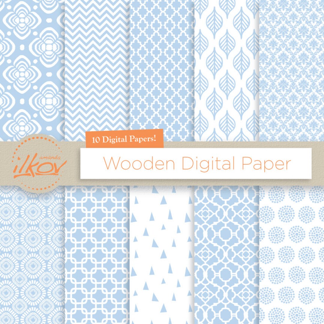Modern Geometric Pattern Digital Papers Pantone Placid Blue - Etsy