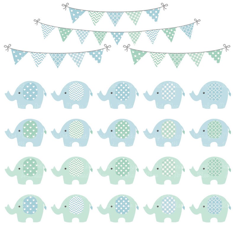 Premium Elephant Clipart Vectors & Digital Papers in Blue | Etsy