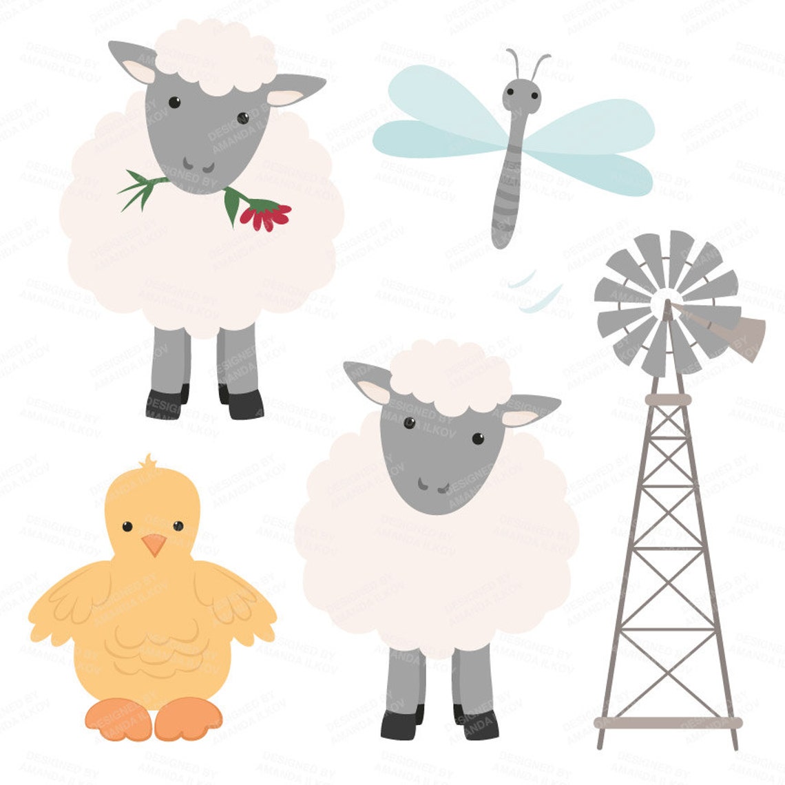 Premium Grey Farm Animals Clip Art & Vectors - Grey Farm Animals ...