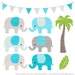 Patterned Tropical Blue Elephants Clipart and Digital Papers - Blue ...