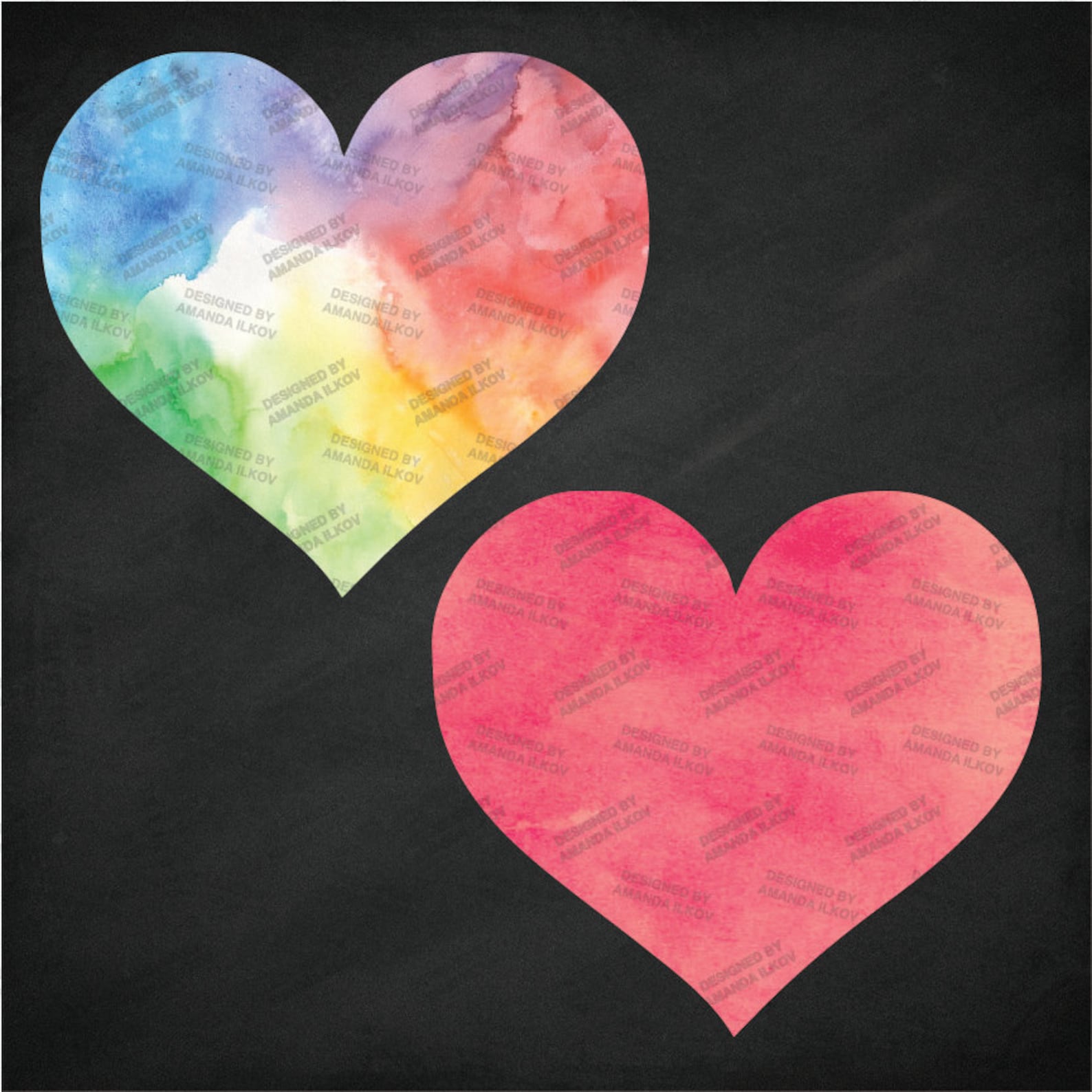 Hand Painted Bright Watercolor Hearts Clipart - Watercolor Heart Clip ...