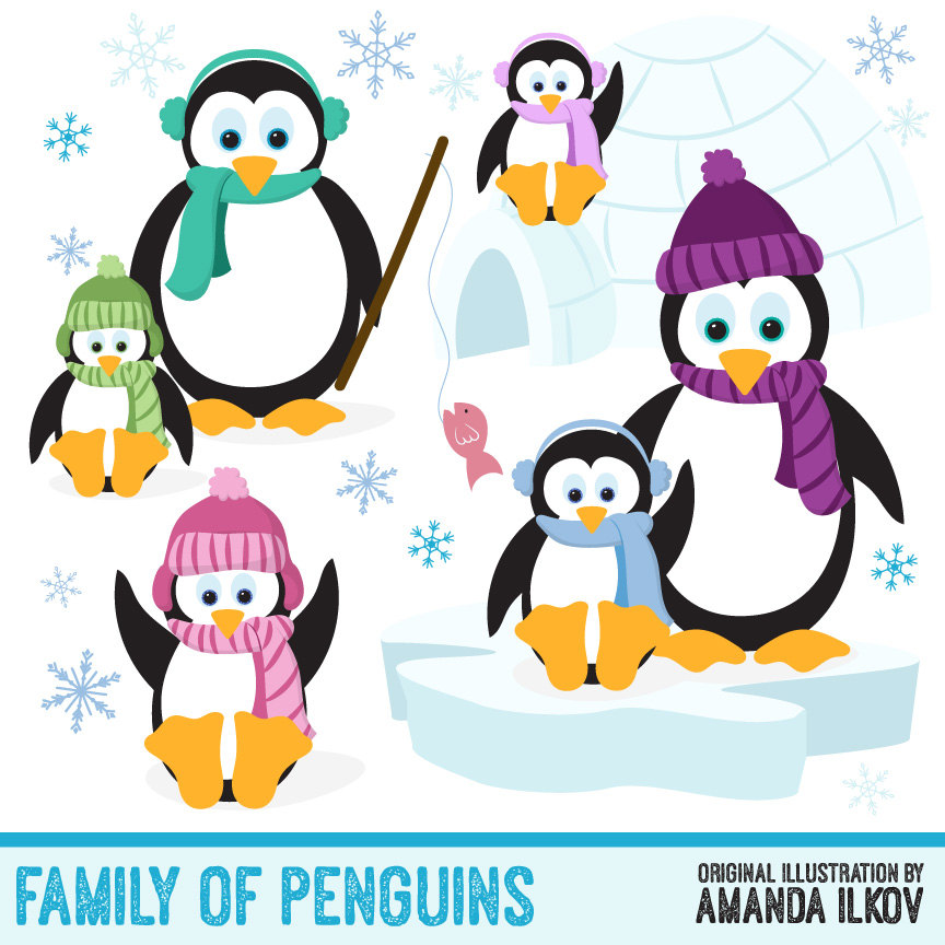 Hand Drawn Vector Penguins Clip Art Penguin Clipart