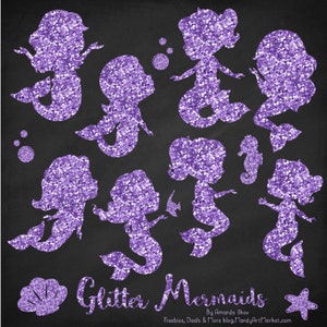 Cute Glitter Mermaids Clipart - Purple Mermaid Glitter Clipart, Purple ...