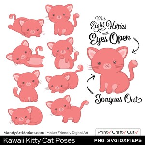 Professional Cute Cat Clipart in Pink PNG & EPS Vector Formats Includes ...