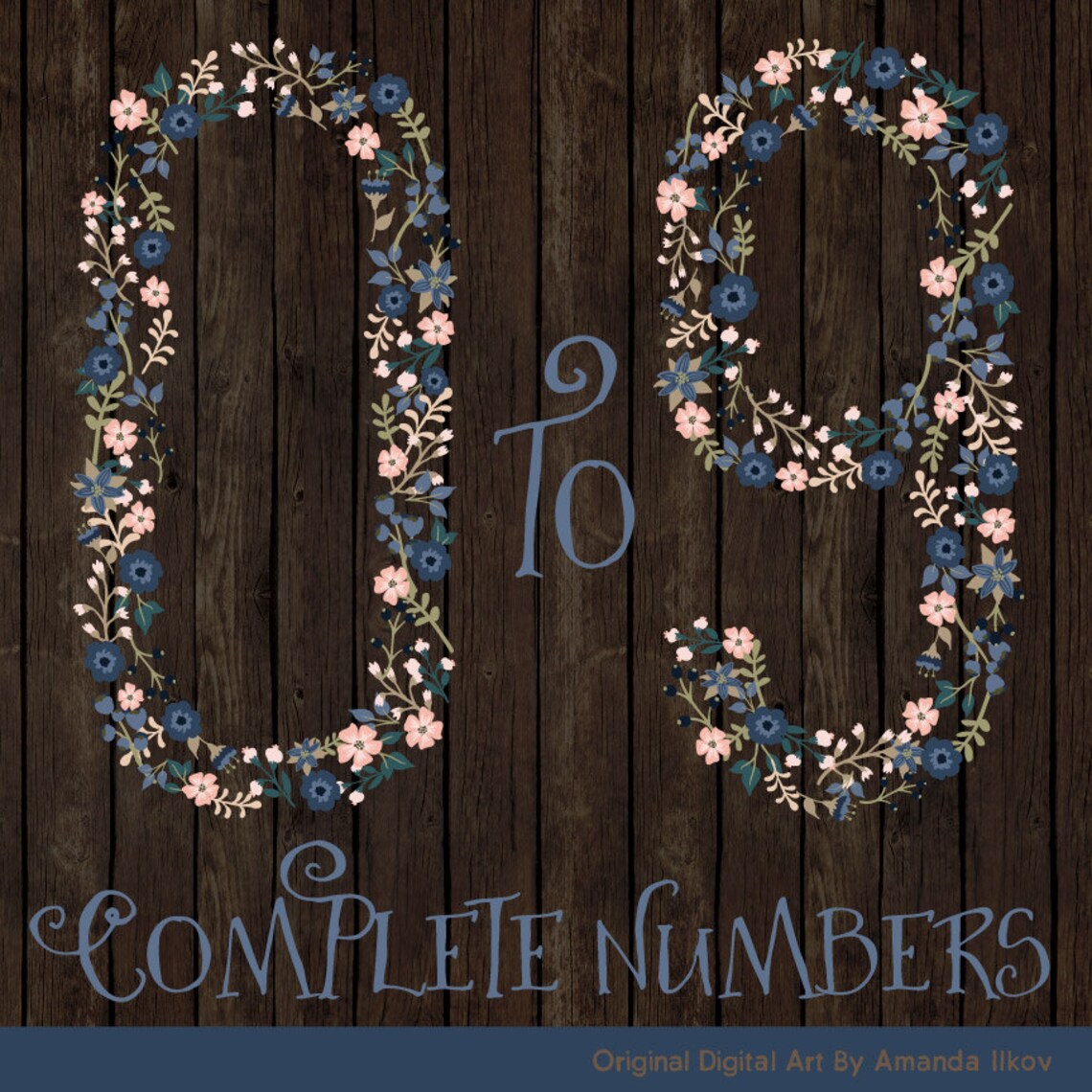 Premium Floral Numbers Clipart & Vectors in Navy and Blush | Etsy