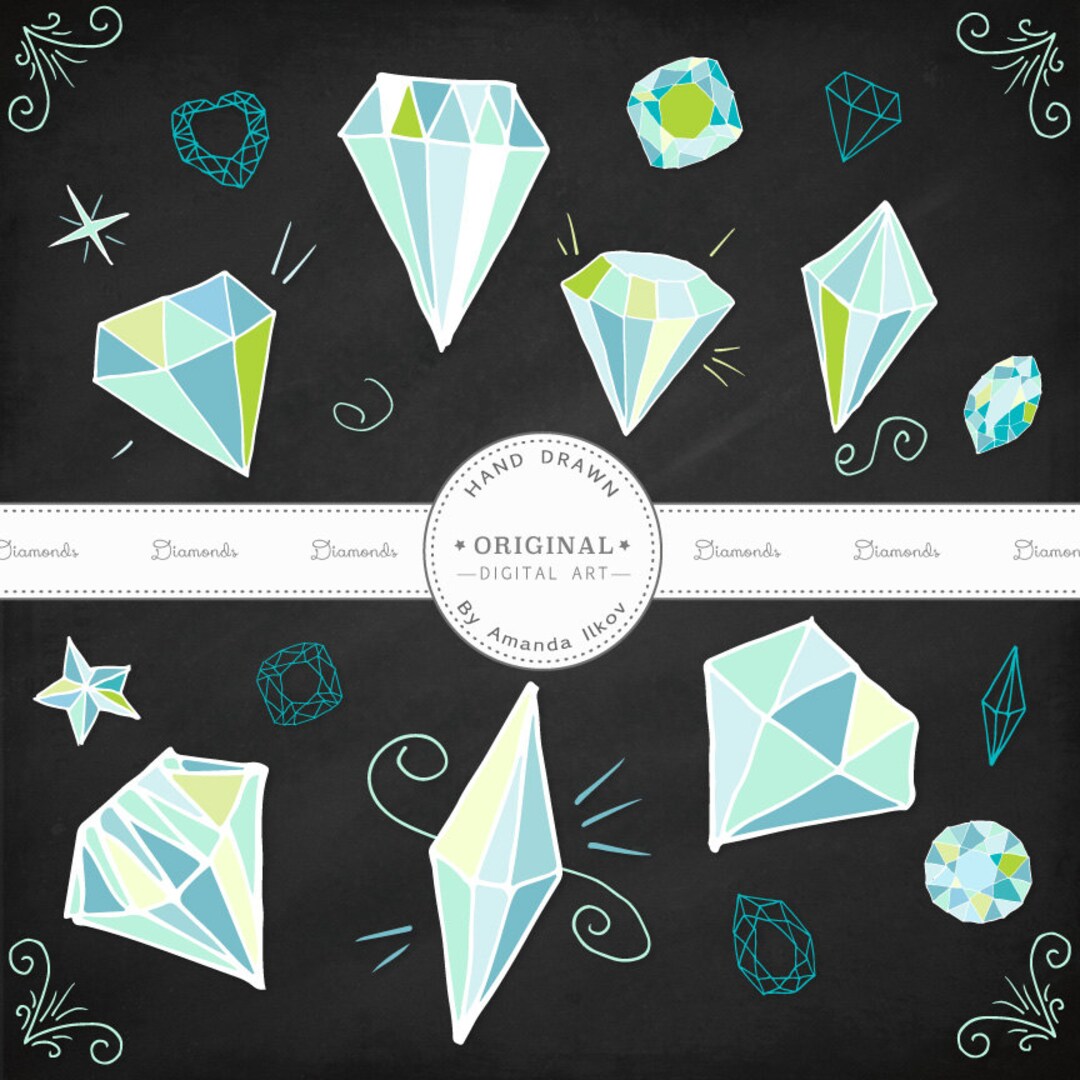 Premium Hand Drawn Diamond Clip Art, Diamond Vectors - Blue Diamonds ...