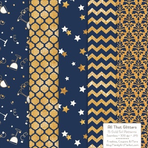 Premium Gold Foil Navy Digital Papers - Party Patterns, Party Digital ...