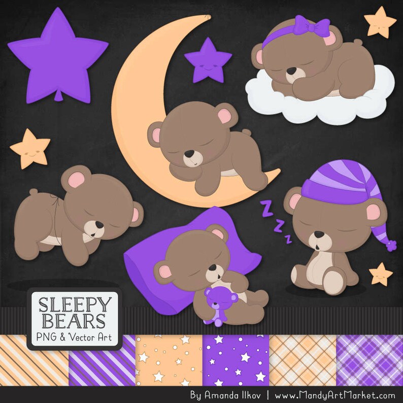 Professional Purple Sleepy Bears Clipart - Purple Bedtime Bears Clipart ...