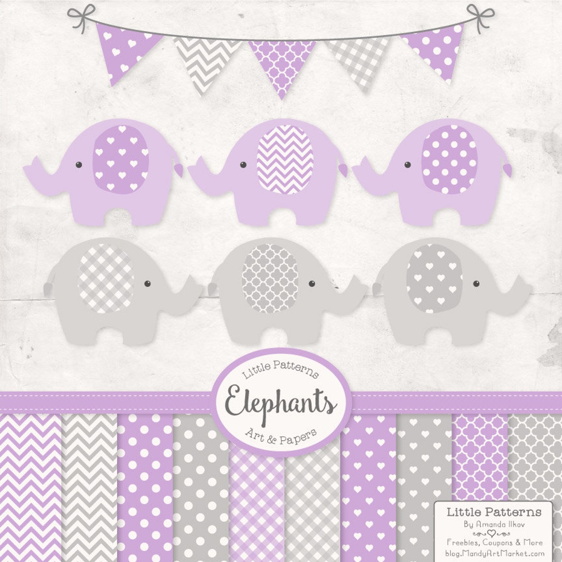 Premium Elephant Clipart Vectors & Digital Papers in Lavender - Etsy