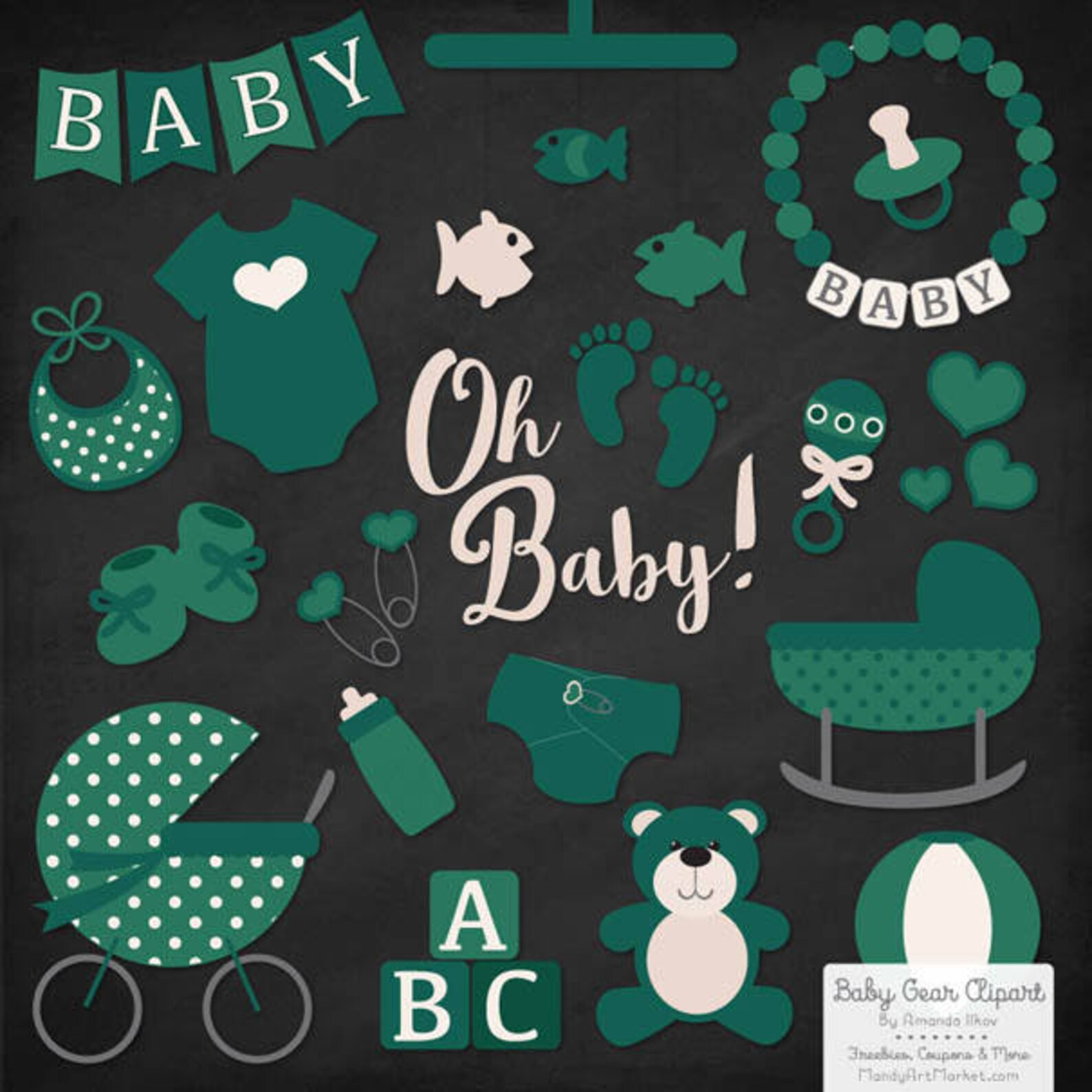 Premium Oh Baby Clipart & Vectors Set in Emerald - Emerald Green Baby ...