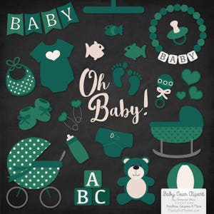Premium Oh Baby Clipart & Vectors Set in Emerald Emerald Green Baby ...