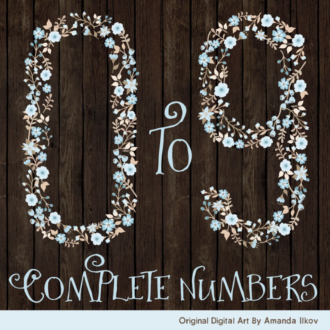 Premium Floral Numbers Clipart & Vectors in Soft Blue - Soft Blue ...