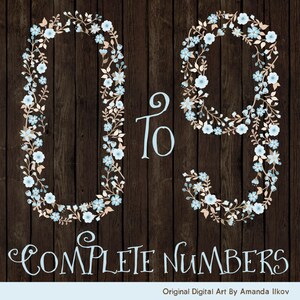 Premium Floral Numbers Clipart & Vectors in Soft Blue Soft Blue Flower ...