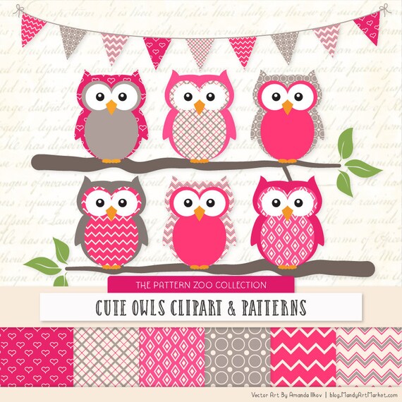 Hot Pink Owl Clip Art
