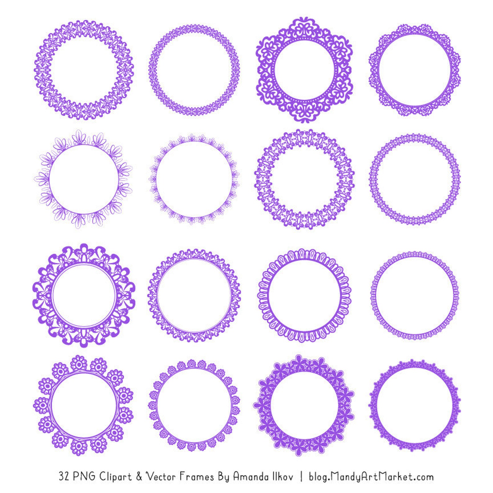 Purple Round Lace Frames Clipart & Vectors - Purple Lace Frames, Purple ...