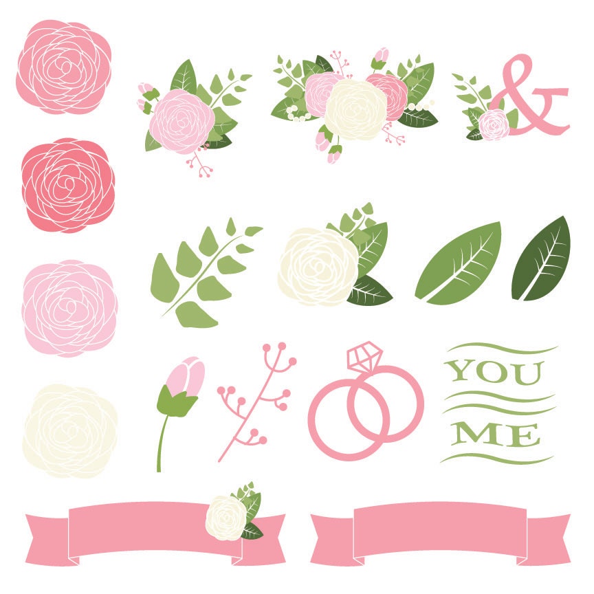 Premium Wedding Clip Art Pink Wedding Roses Clip Art for | Etsy
