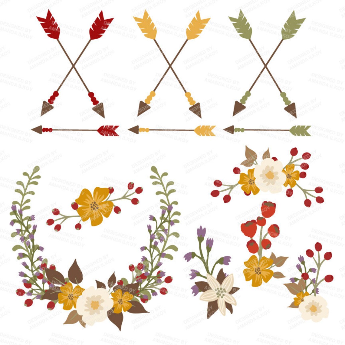 Professional Floral Heart Clipart & Vectors Floral Heart - Etsy