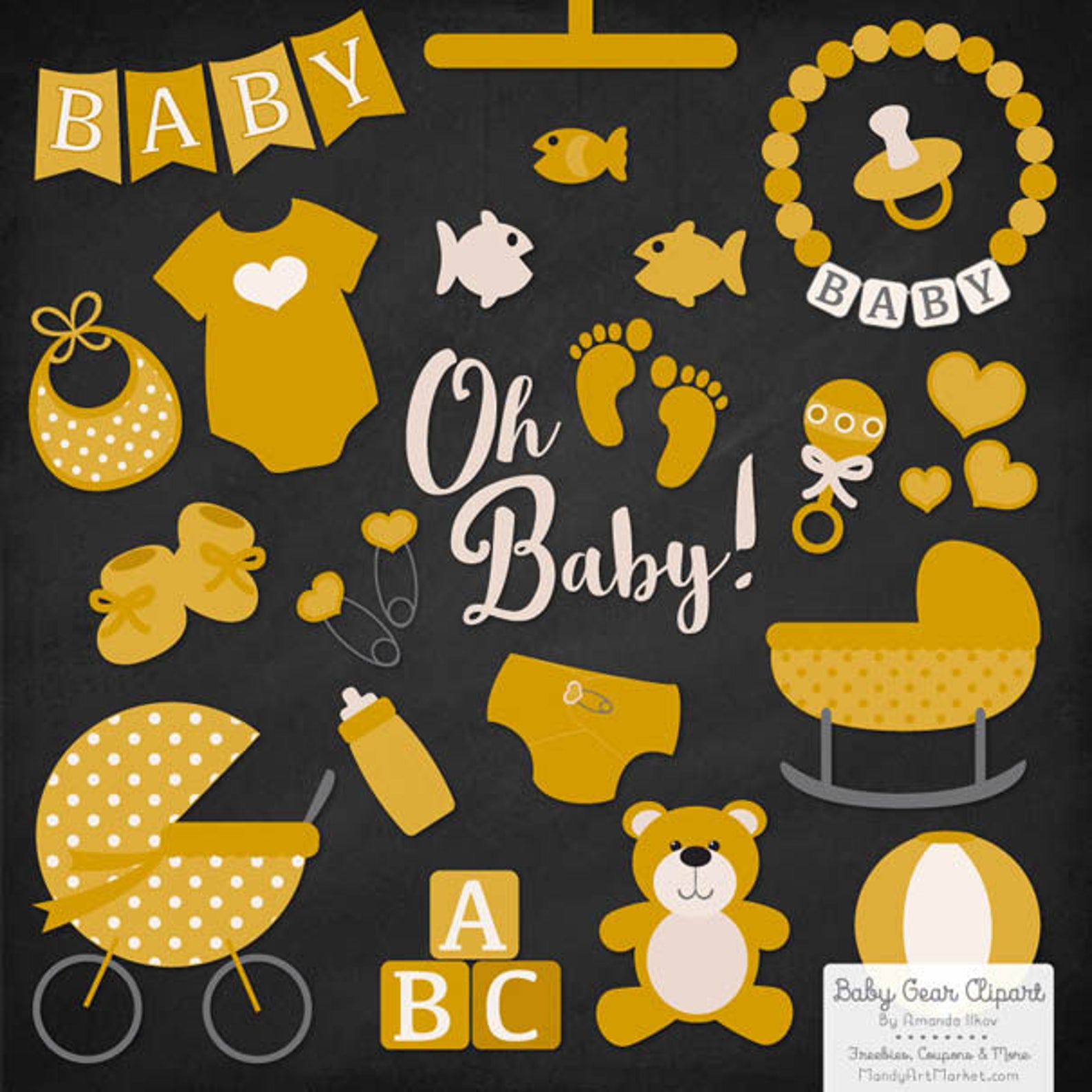 Premium Oh Baby Clipart & Vectors Set in Mustard Mustard - Etsy