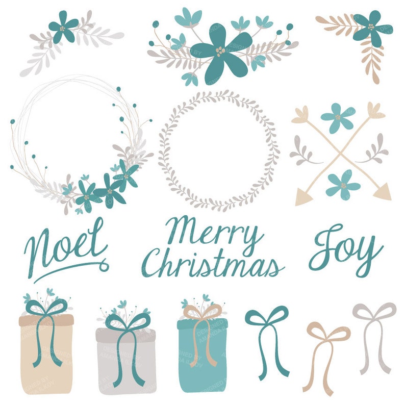 Teal Blue Christmas Wreath Clip Art & Teal Christmas Digital - Etsy