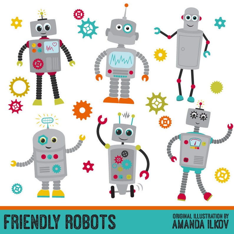 Premium Robots & Gears Clip Art With Vectors - Friendly Robot Clipart ...