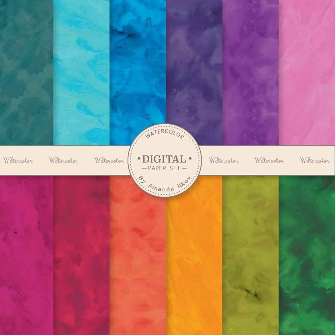Premium Bold, Bright Solid Watercolor Digital Papers Watercolour ...