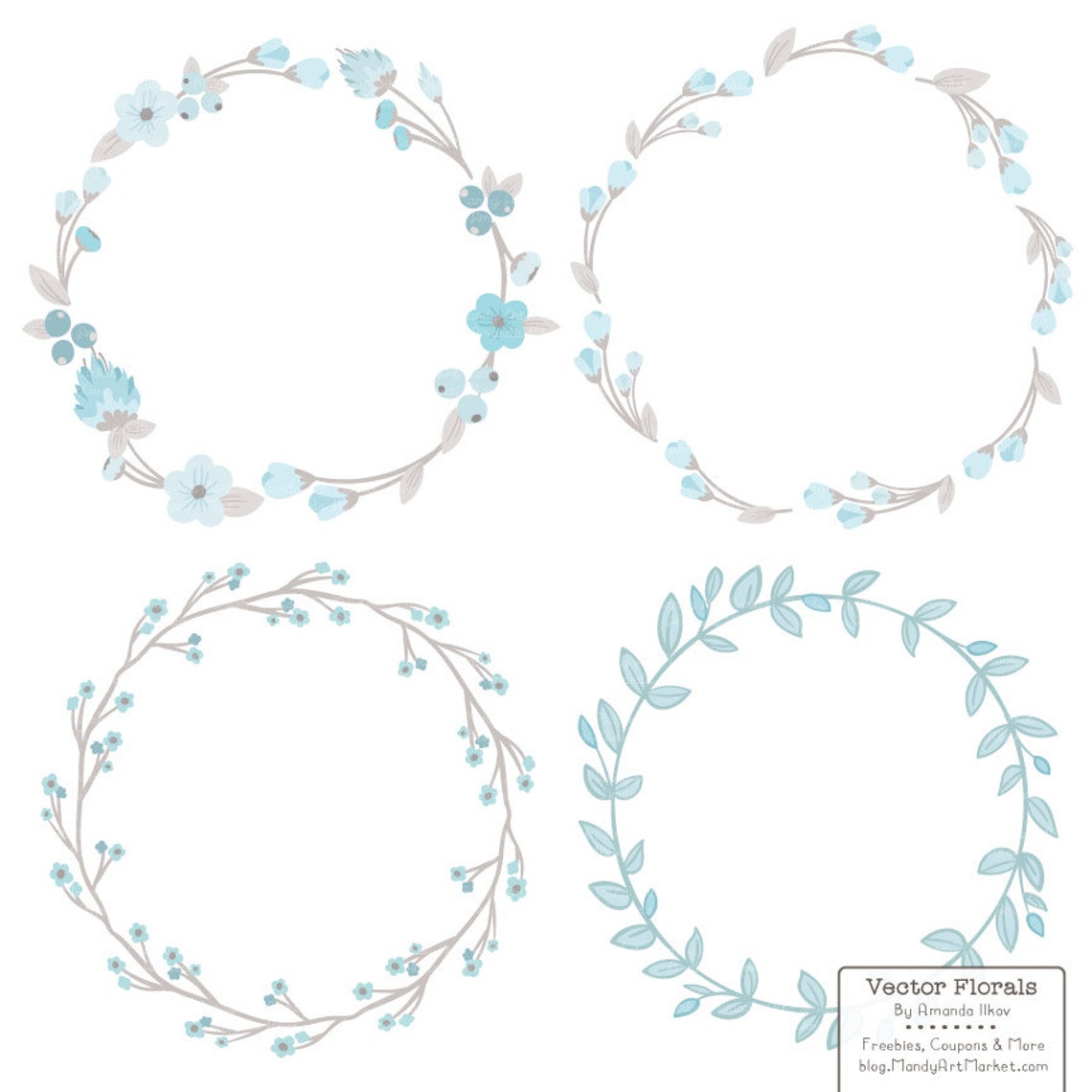 Floral Wreaths & Laurels in Soft Blue Soft Blue Flower | Etsy