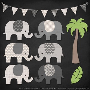 Patterned Grey Elephants Clipart and Digital Papers Grey - Etsy