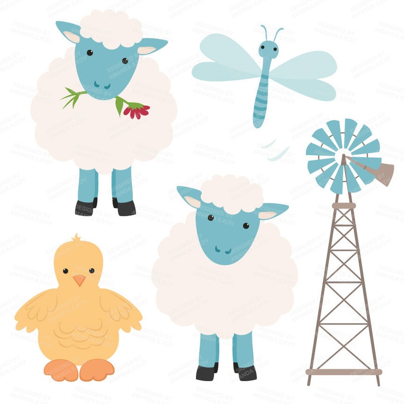 Premium Vintage Blue Farm Animals Clip Art & Vectors Vintage | Etsy