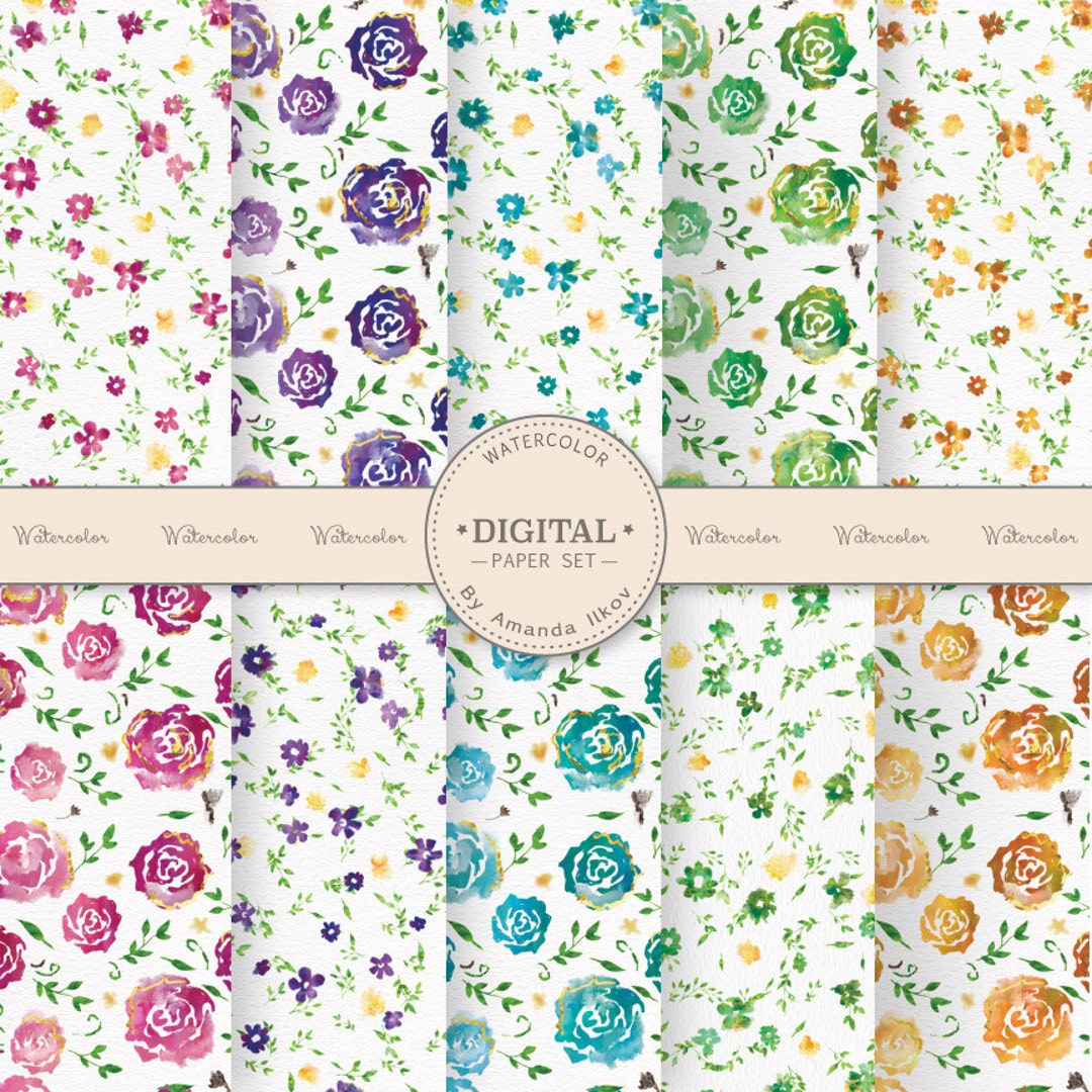 Premium Watercolor Roses Digital Papers - Rose Digital Papers, Rose ...