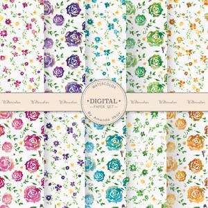 Premium Watercolor Roses Digital Papers - Rose Digital Papers, Rose ...
