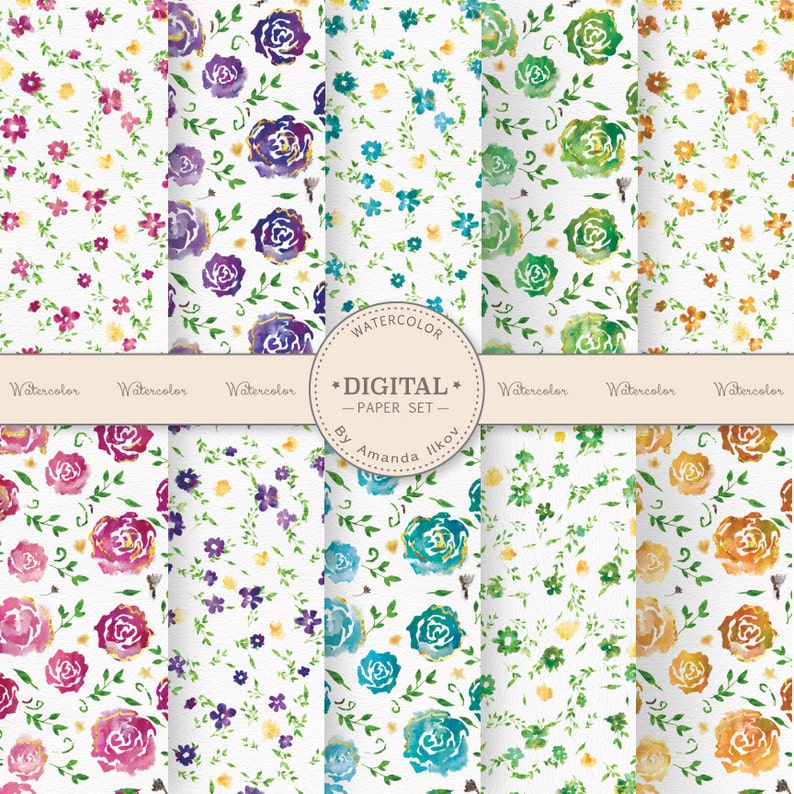 Premium Watercolor Roses Digital Papers Rose Digital Papers - Etsy