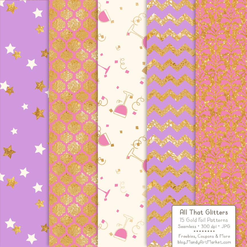Celebrate Gold Foil Digital Papers in Fresh - Party Patterns, Party ...